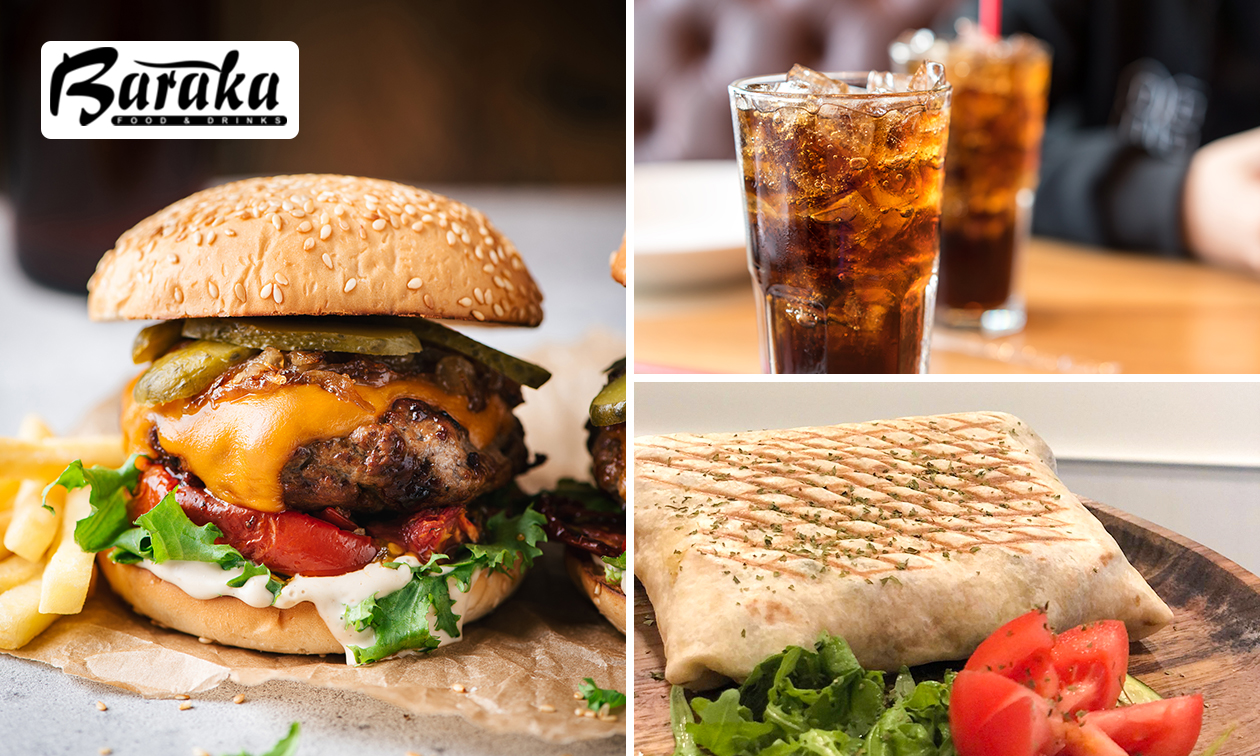Baraka Foods & Drinks, Burger, taco of salade naar keuze + drankje voor ...