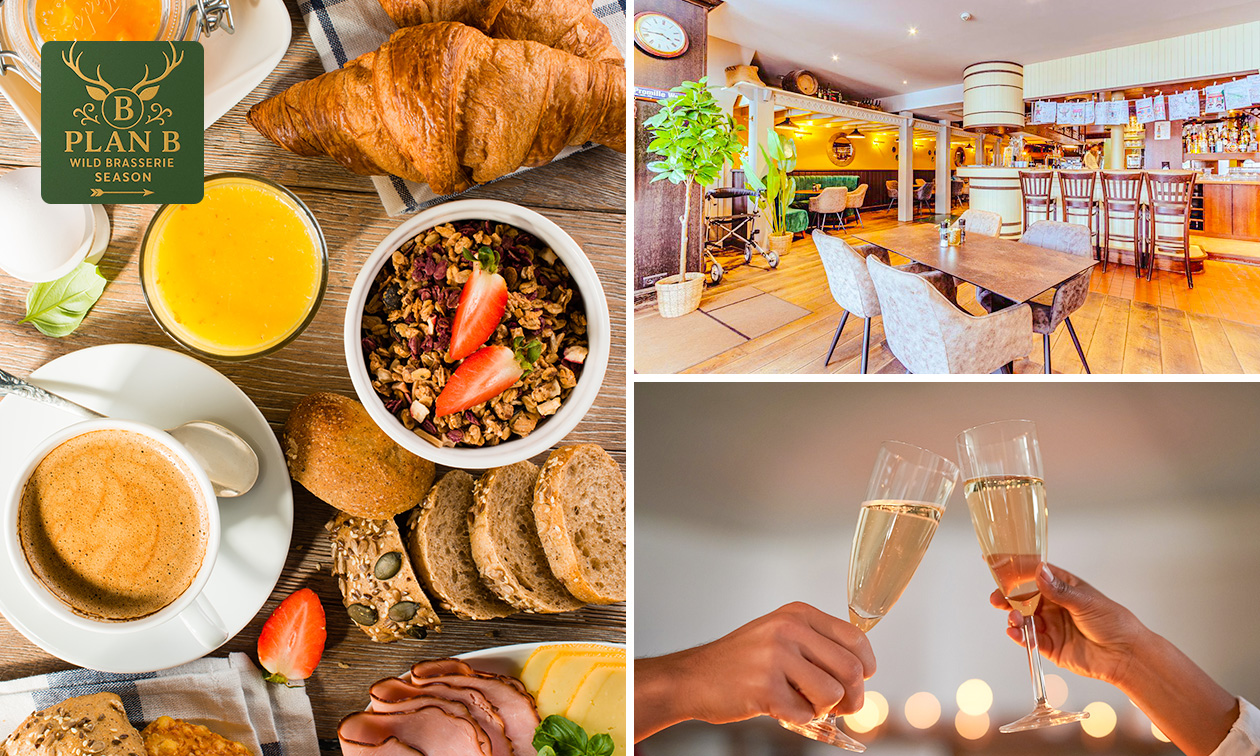 Brasserie Plan B, Uitgebreid ontbijt + glaasje bubbels in hartje ...