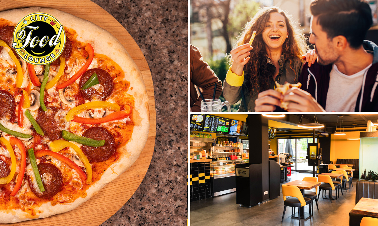 City Food Lounge, Pizza + frisdrank of kidsbox voor dine-in bij City Food Lounge bespaar 30% in ...