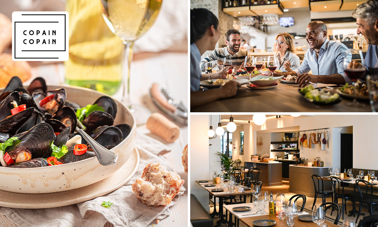 Copain Copain, 1 kilo mosselen van Goudmerk + friet + saus + evt ...