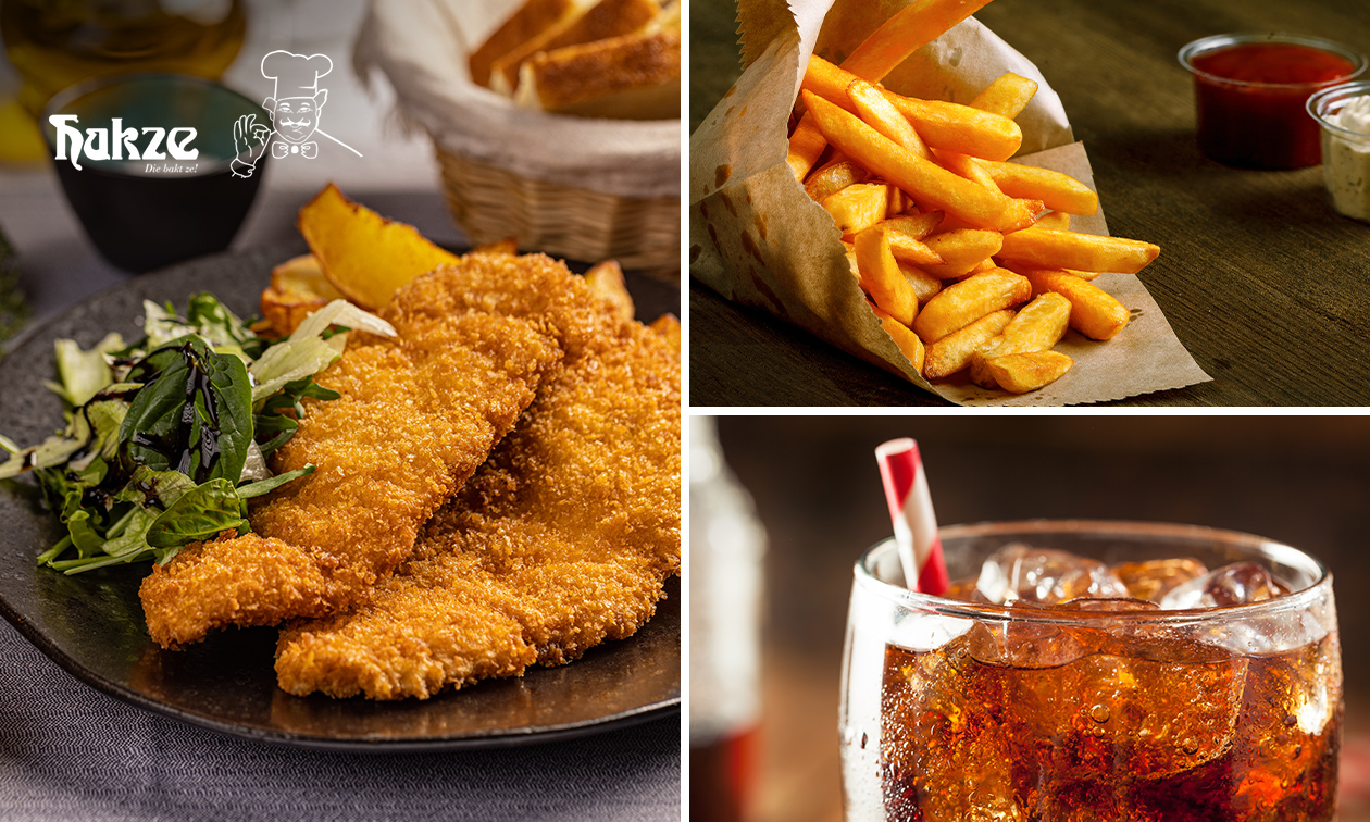 Hakze Catering, Menu + friet + salade + blikje fris voor afhaal bespaar ...