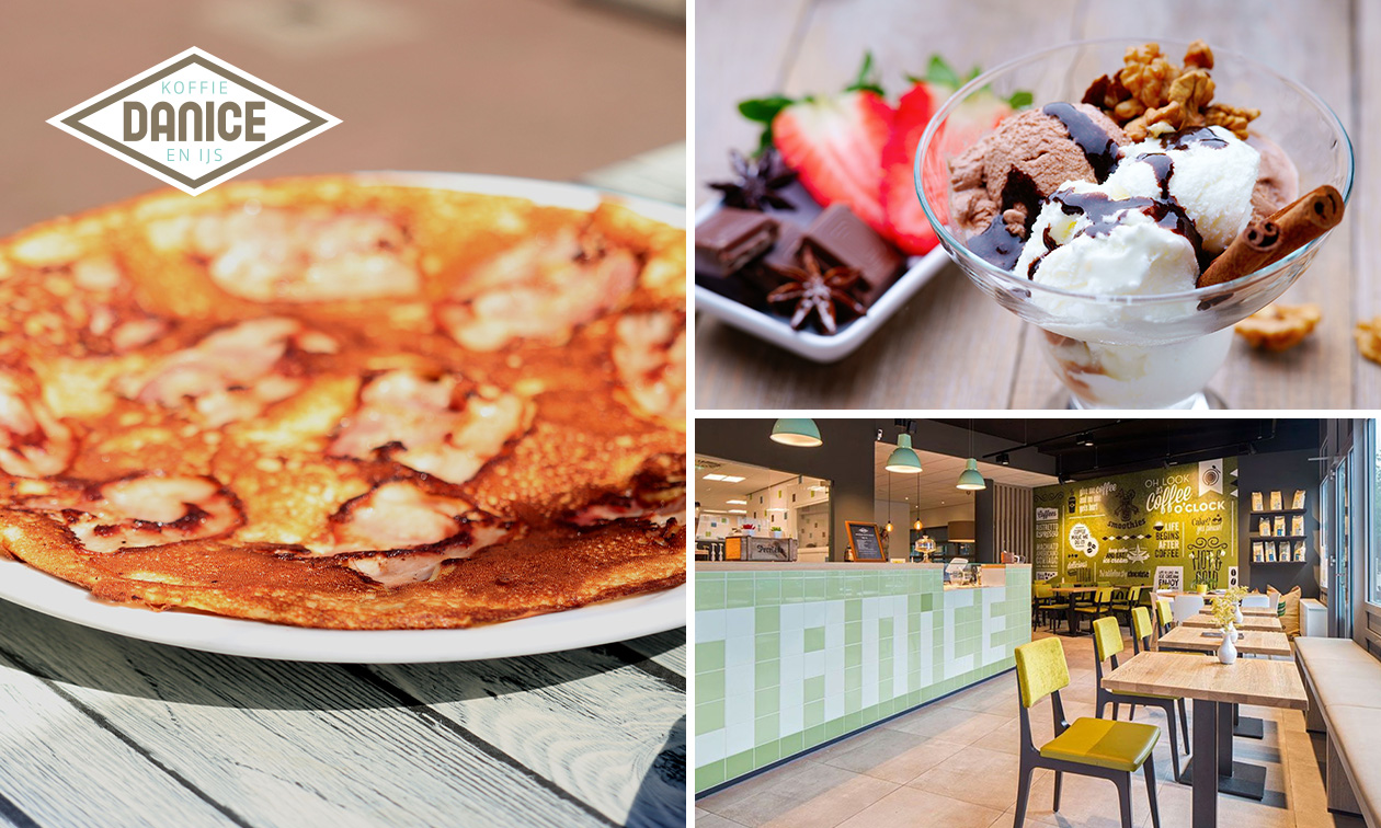 IJscafé Danice Santhorst, 2-gangen pannenkoekendiner of -lunch bespaar ...