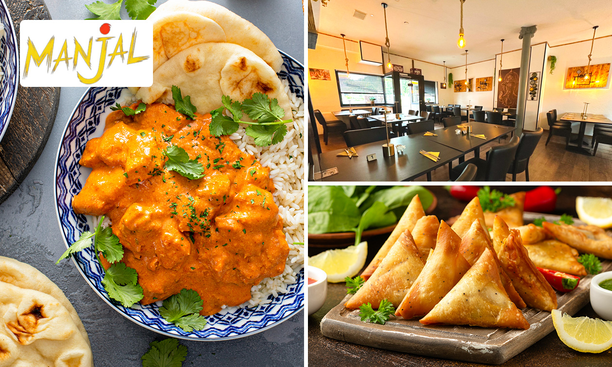 Manjal, 3-Gänge-Menü à la carte + Naan Brot nach Wahl vorab bespaar 27% ...