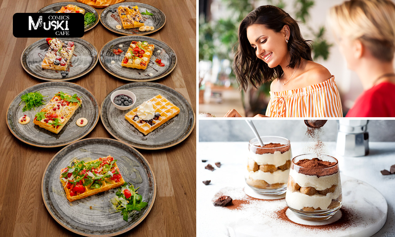 Muski Comics Café, Zoete of hartige Brusselse wafel + dessert in hartje ...