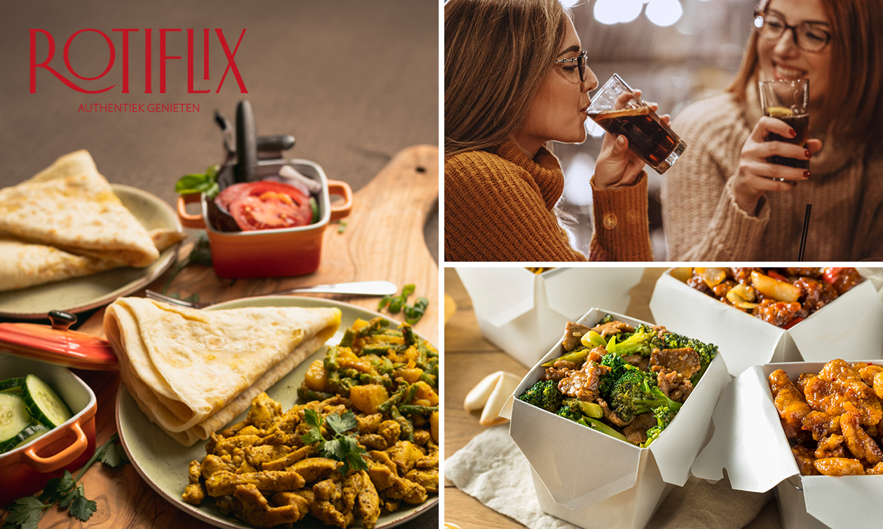 Rotiflix, Surinaamse rotirol of maaltijd + frisdrank naar keuze om af ...