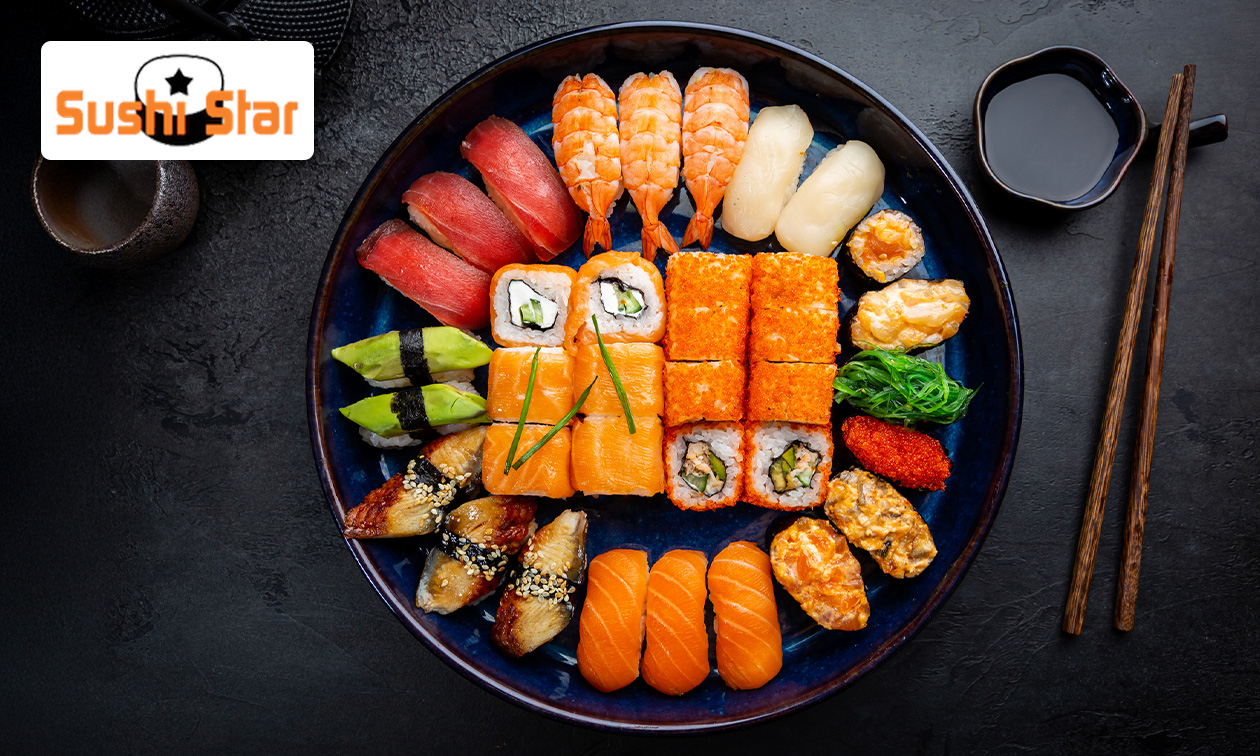 Sushi Star, Sushibox voor 1 tot 6 personen (32, 64 of 96 stuks) voor afhaal bespaar 40% in ...