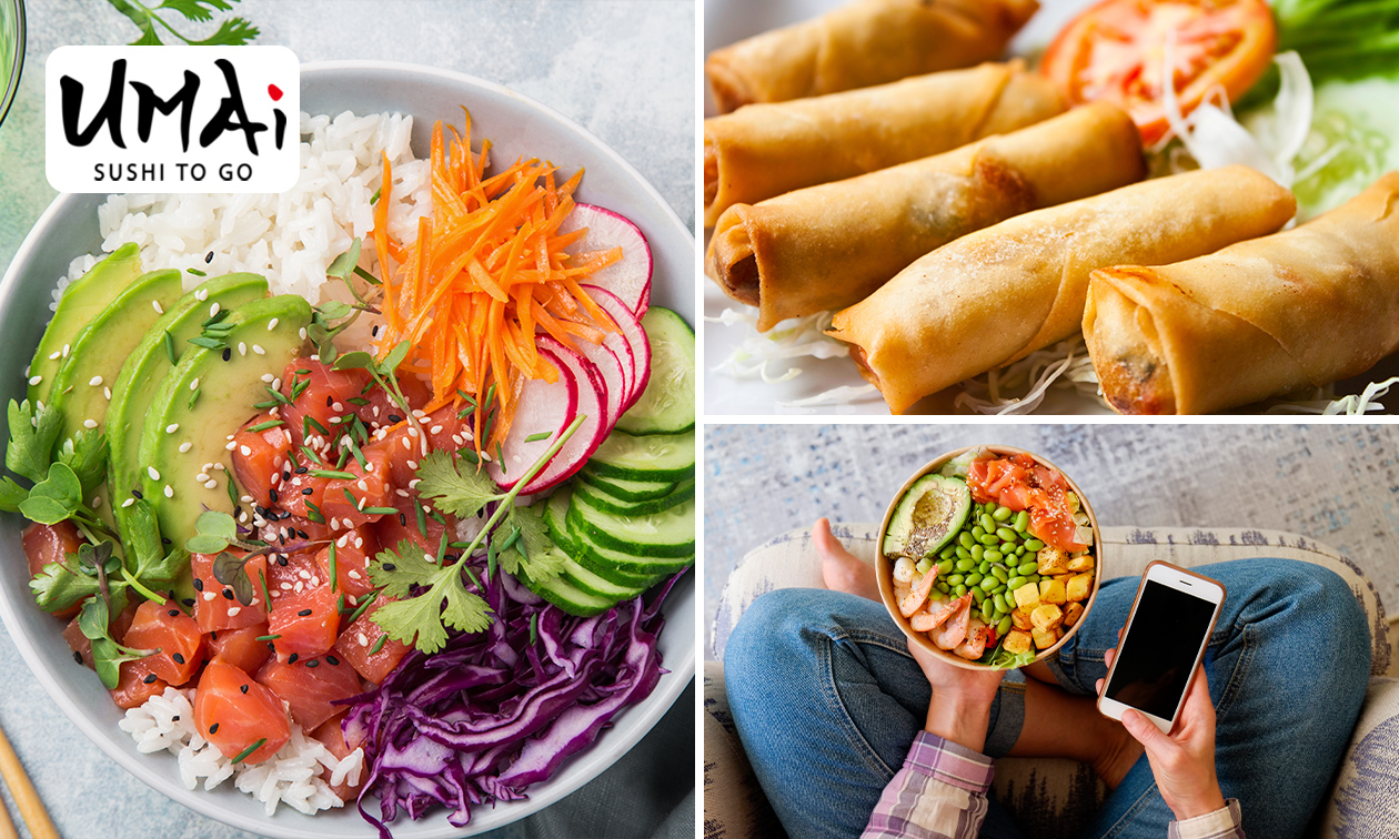Umai Sushi To Go, Pokébowl + loempia's voor afhaal van Umai Sushi To Go ...