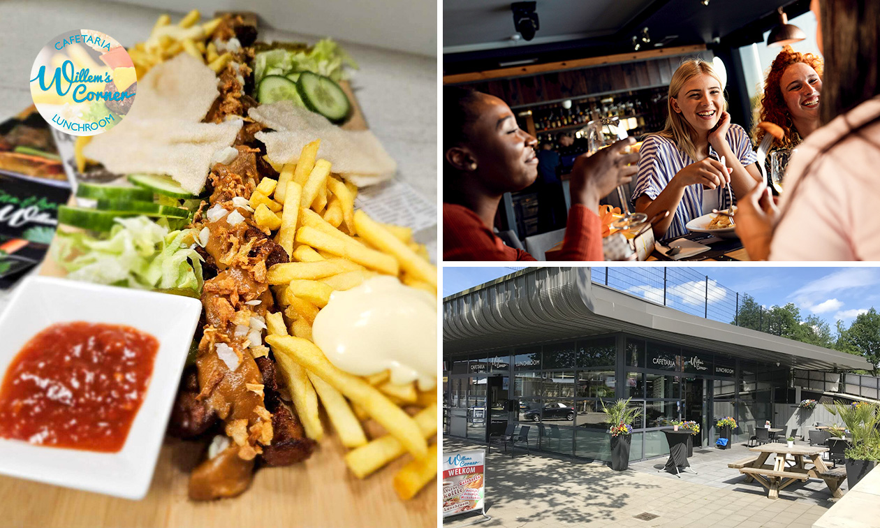 Willem's Corner, Halve meter saté + friet + rauwkost + kroepoek + saus ...